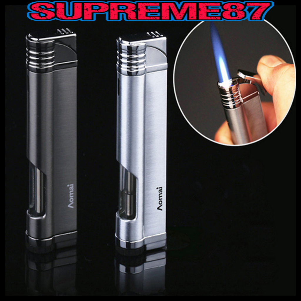 AOMAI Metal Ultra-Thin Red Flame Butane Gas Direct Injection Windproof ...