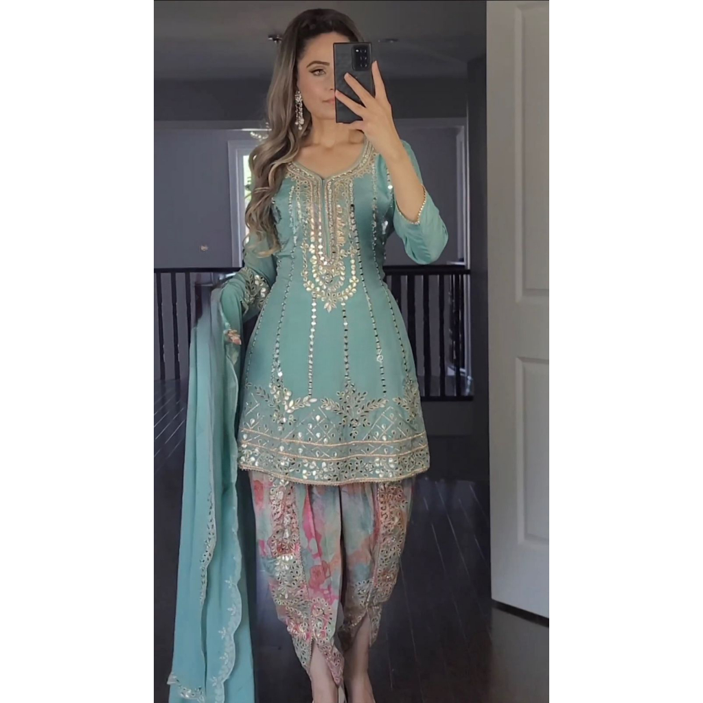 PUNJABI STYLE PARTY WEAR READYMADE TOP DHOTI WITH DUPATTA | Shopee Malaysia