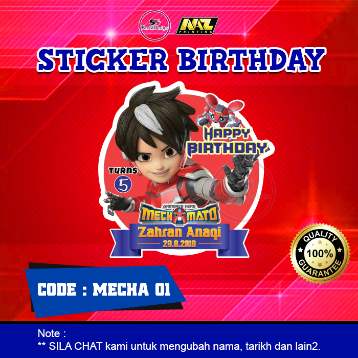 [MURAH] STICKER BIRTHDAY (MECHAMATO, EJEN ALI, SPIDERMAN & SONIC ...