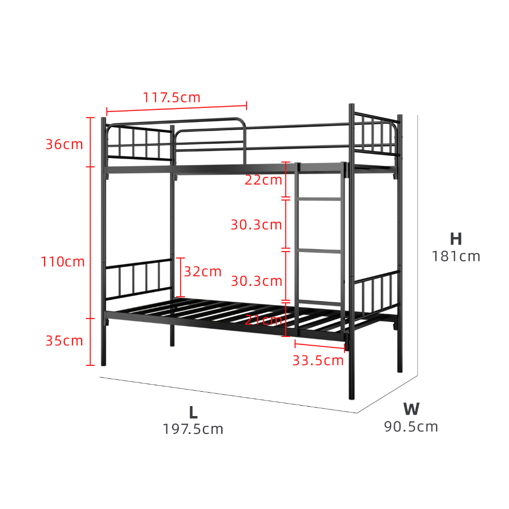KitchenZ 3V Double Decker Powder Coated Metal Bed Frame Single Katil ...