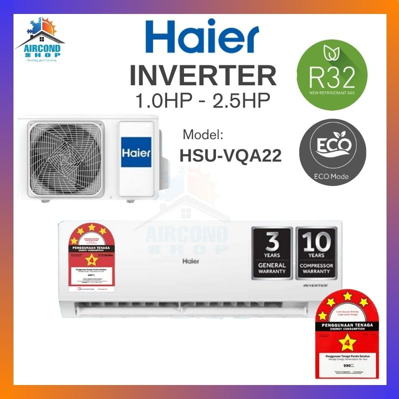 HAIER Wall Type Aircond Inverter 1.0HP - 2.5HP (R32) Model HSU-VQA22 (4 ...