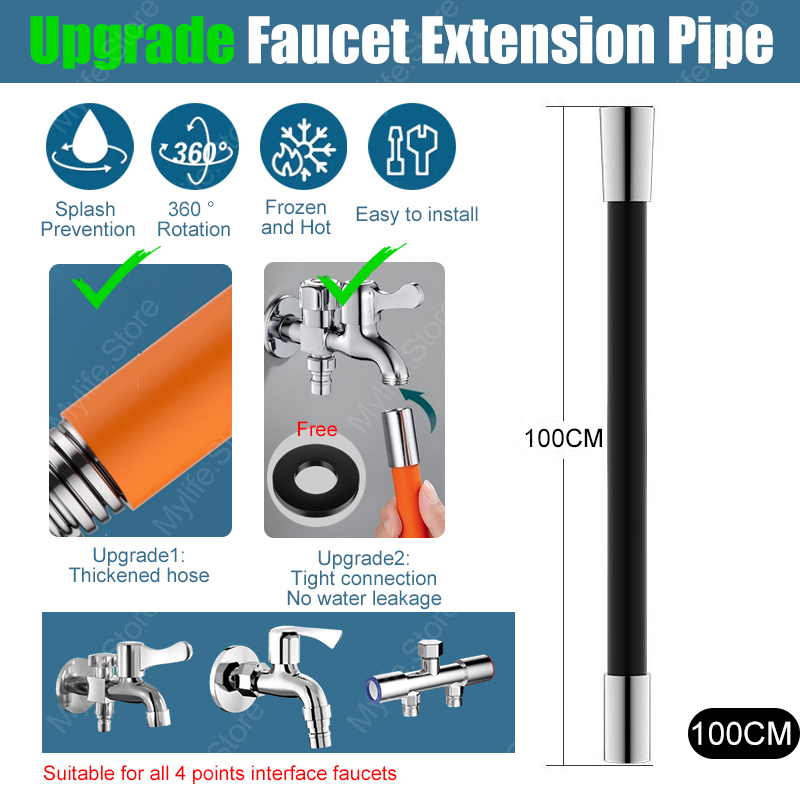 Faucet Extension Extender 360°Free Bending Flexible Silicone Hose Tube ...