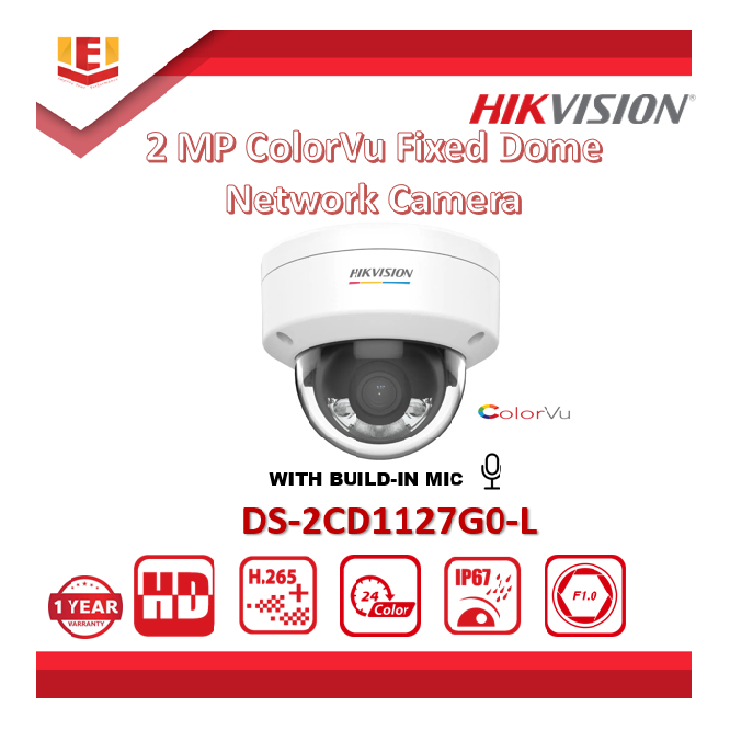 HIKVISION DS-2CD1127G0-L 2MP Color Vu Fixed Dome Network Camera | Shopee Malaysia