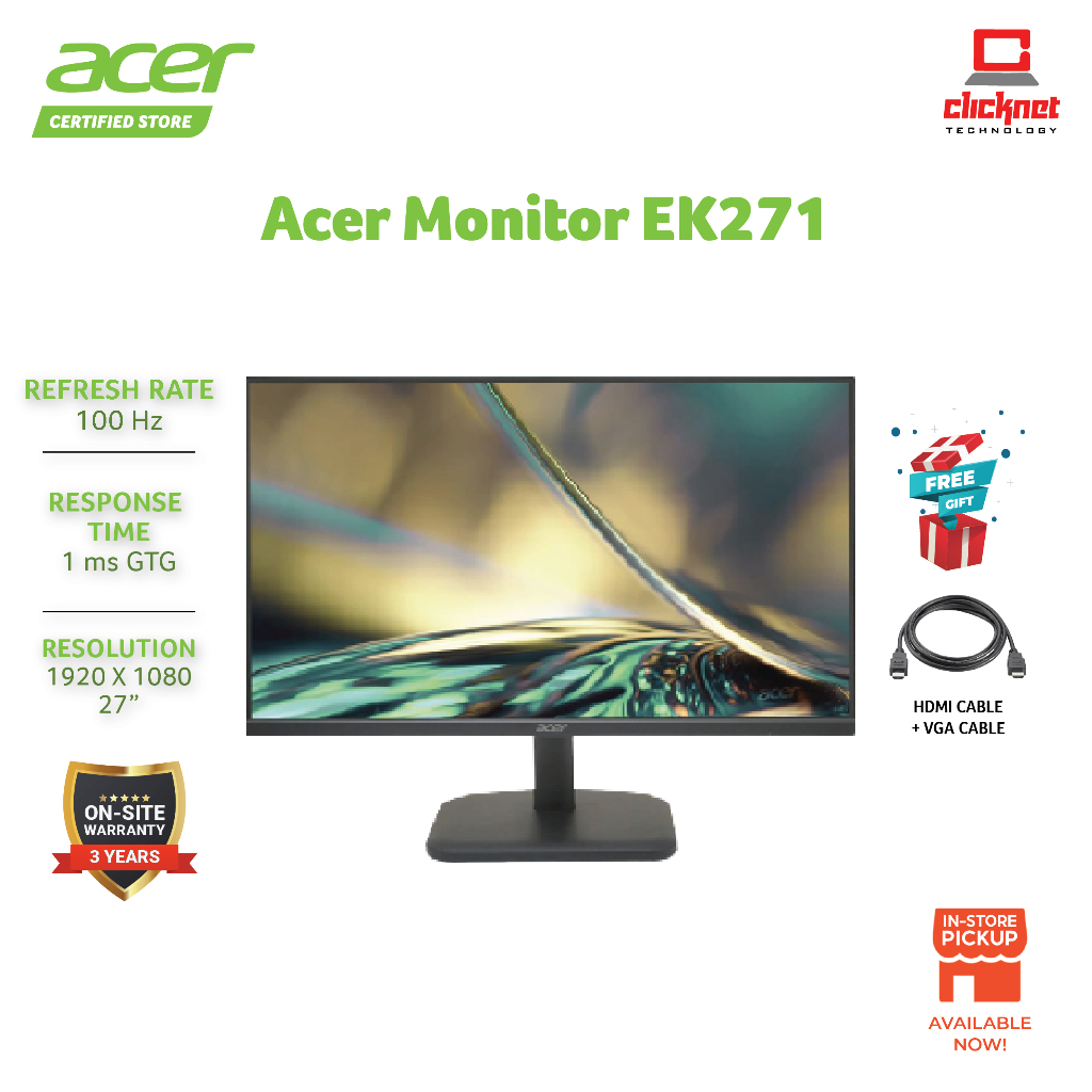 Acer Monitor EK271 EBI 27" Inch FHD 100HZ | Shopee Malaysia
