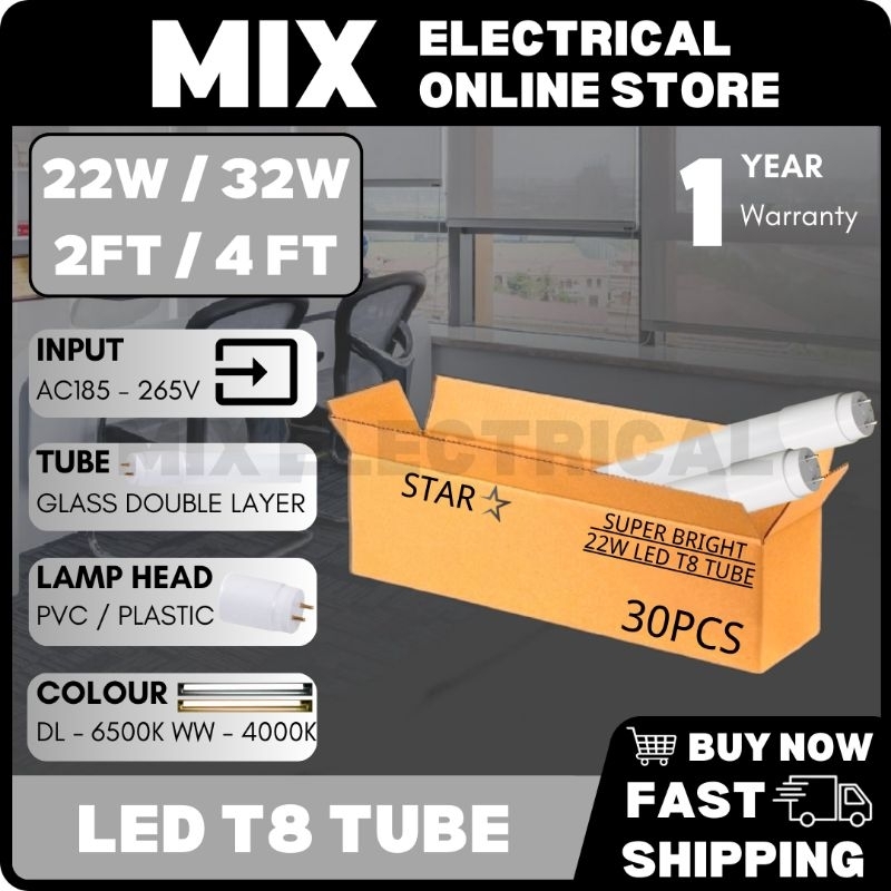 30PCS 22W 4FT LED Tube T8 1800LM Daylight / 6500k T8 Led Tube Light Wholesale Price Led T8 Tube ...