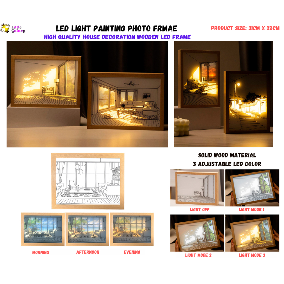 [ReadyStock][Valentine Gift] LED Light Painting Wooden Frame - 3 Color ...