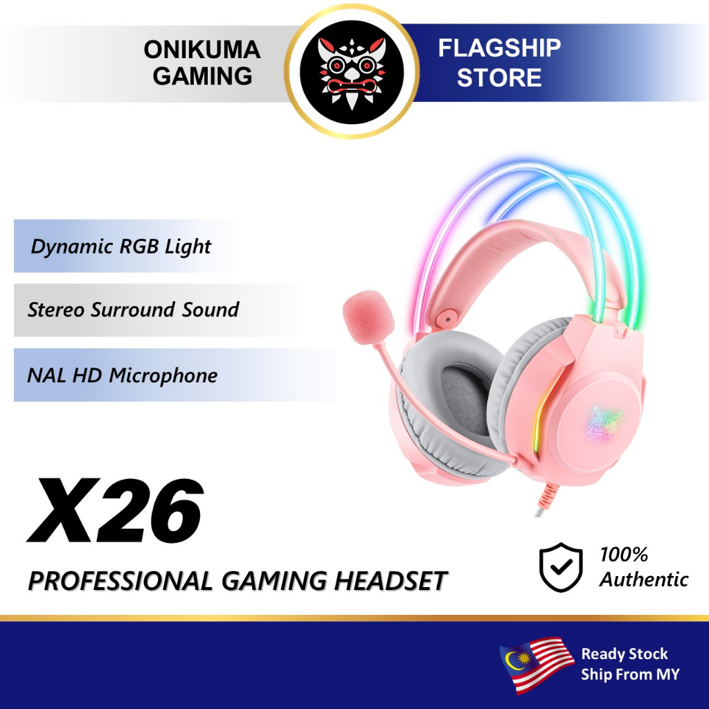 ONIKUMA X26 Gaming Headset Stereo Surround Sound Gaming Headphones Dynamic Neon RGB Lighting ...
