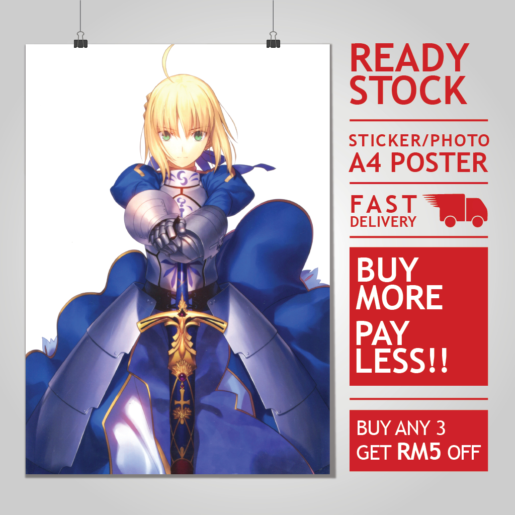 (READY STOCK) Fate/Stay Night A4 Photo Poster/Sticker | Saber Artoria ...