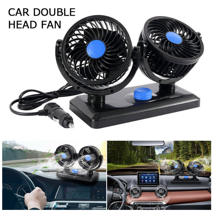 12V/24V Dual Head Car Cooling Two Speed Fan Low Noise 360° Rotating ...