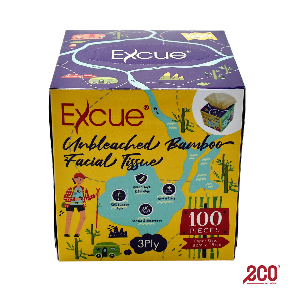 Excue Unbleached Bamboo Facial Tissue 3Ply (18cm x 18cm) 100pcs/box ...