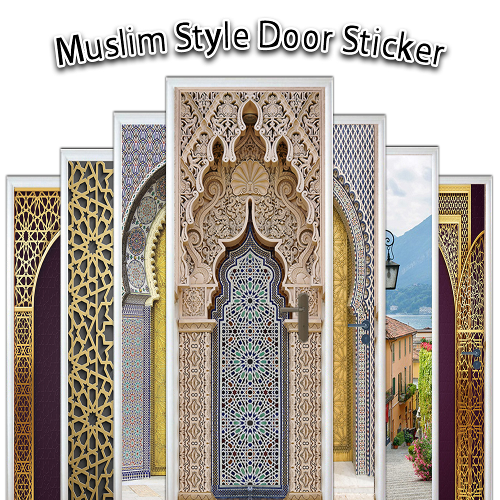 Islamic Style Muslim Door Background DIY PVC Sticker Pintu Sticker Door ...