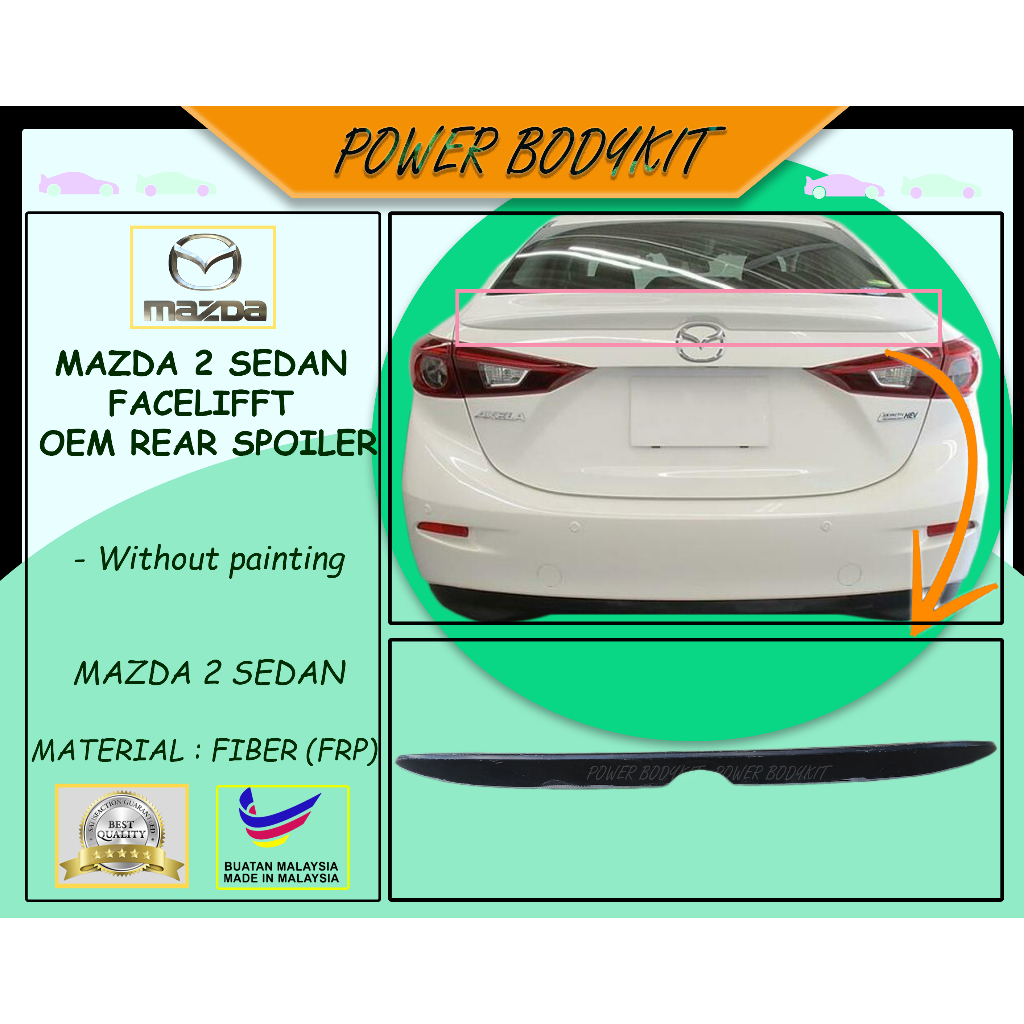 Mazda 2 Sedan Facelift OEM Rear Spoiler (Suitable for Mazda 2 Sedan ...