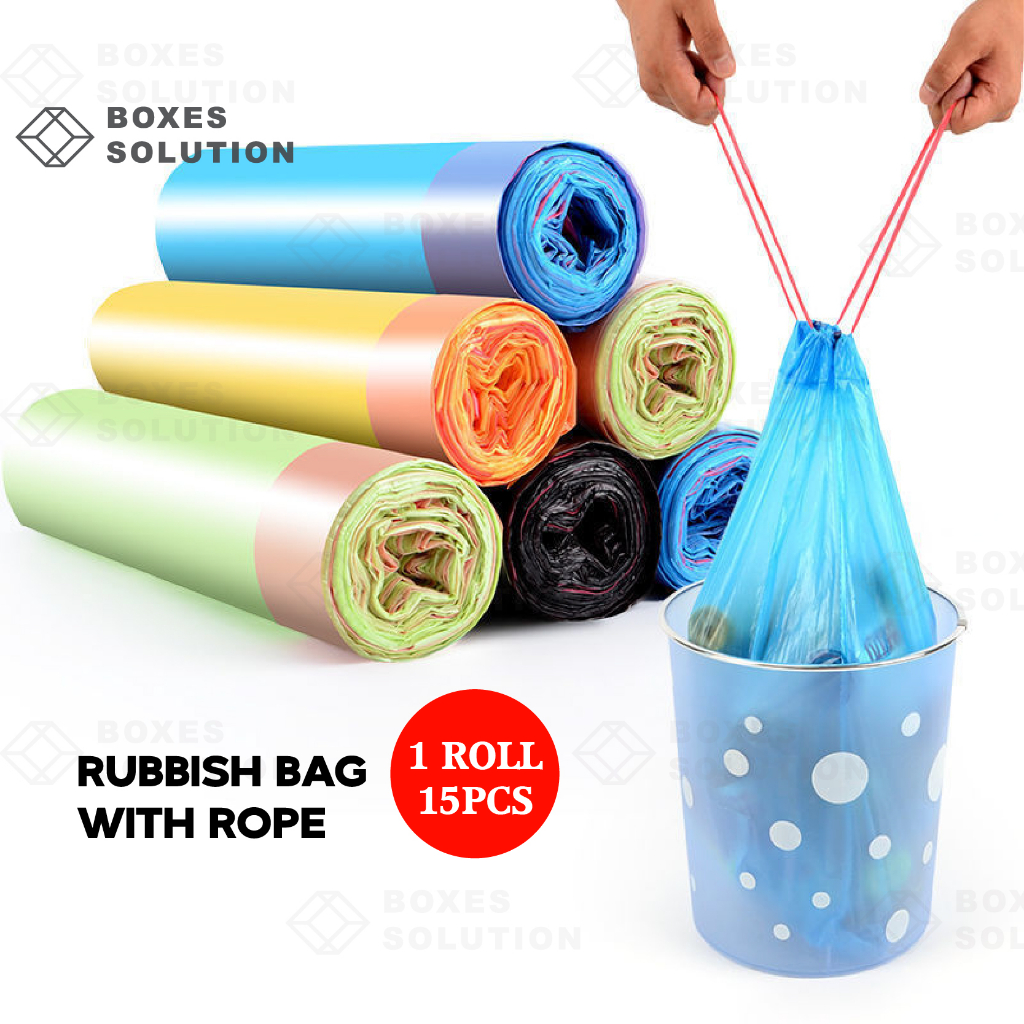 VBS READY STOCK #Easy Tie On Garbage Bag With Rope Easy Pull Trash Bag ...