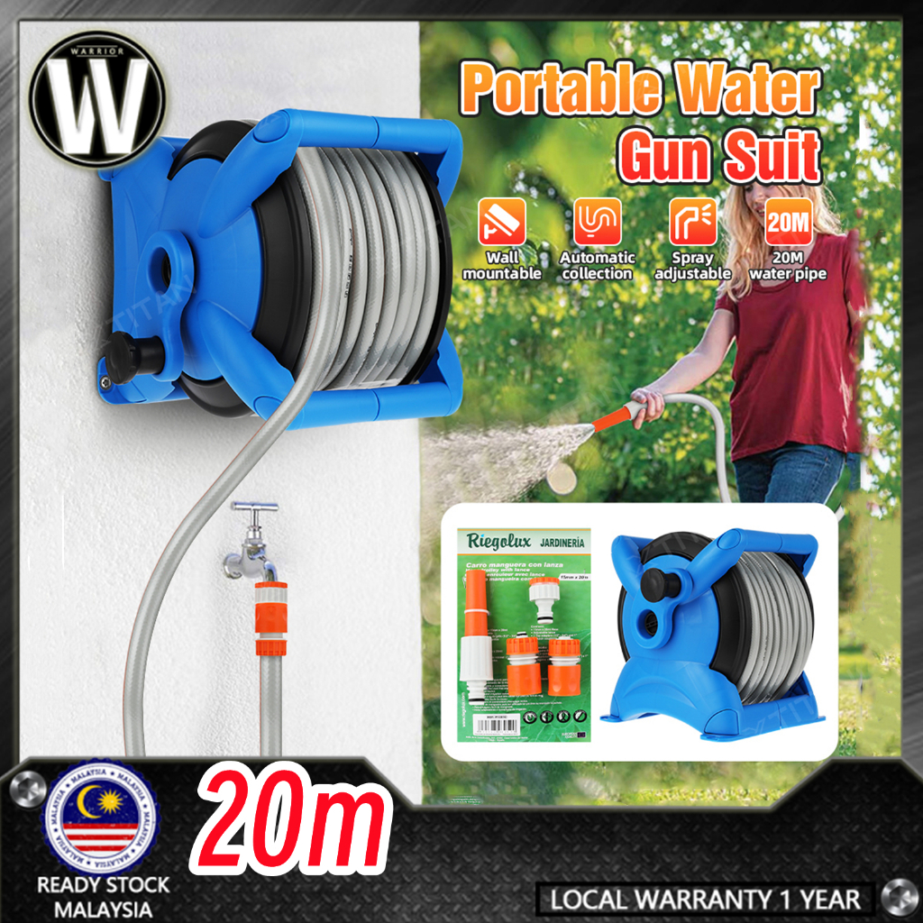 WARRIOR`🧤Water Hose Reel Roller 20M Wall Mounted Automatic Reel ...