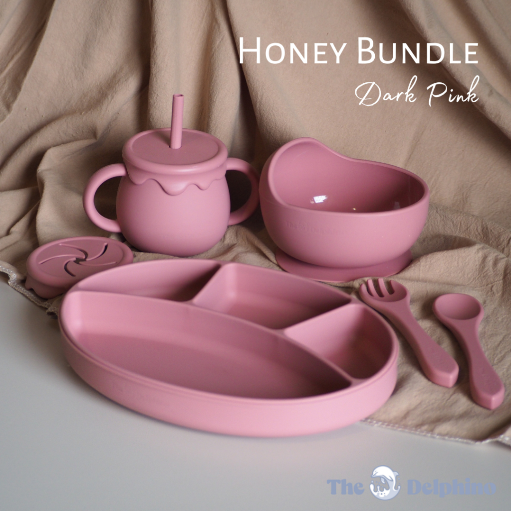 The Delphino Honey Bundle Silicone Baby Feeding Set 4in1 [Strong Suction] Baby Dining Set Baby ...