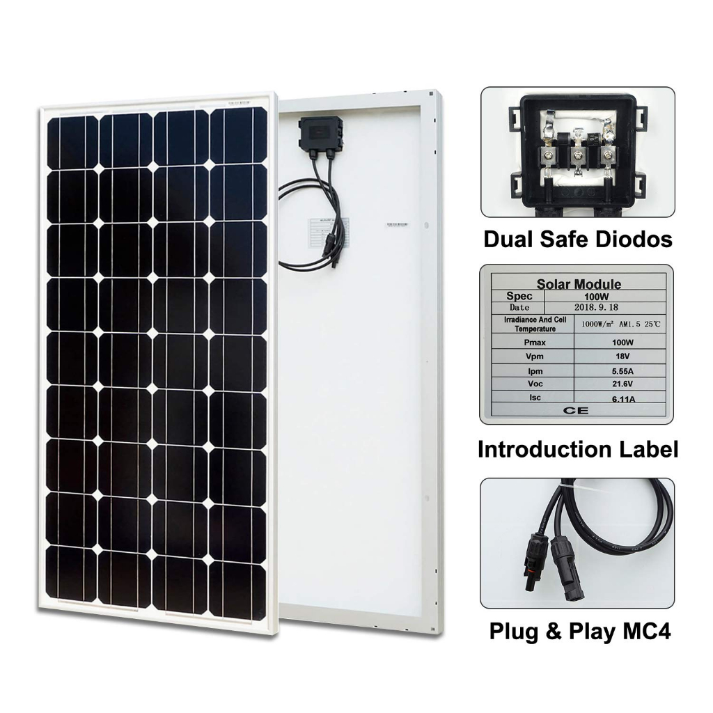 Solar Panel Mono 100W 18V DC High Grade - A Monocrystalline 100 Watt ...