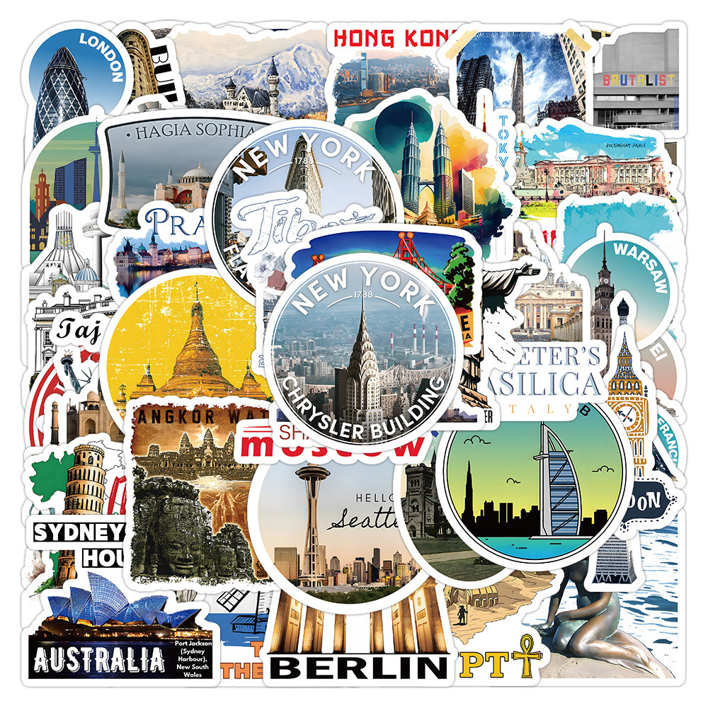 50pcs WORLD FAMOUS TRAVEL LANDMARKS Vinyl Decal graffiti STICKERS bomb ...