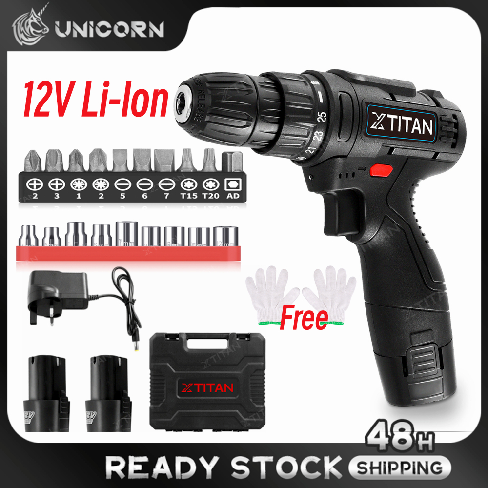 XTITAN 12V Li-Ion Rechargeable Cordless Drill Cordless Driver Drill Hand Dril 2-Speed Power Tool ...