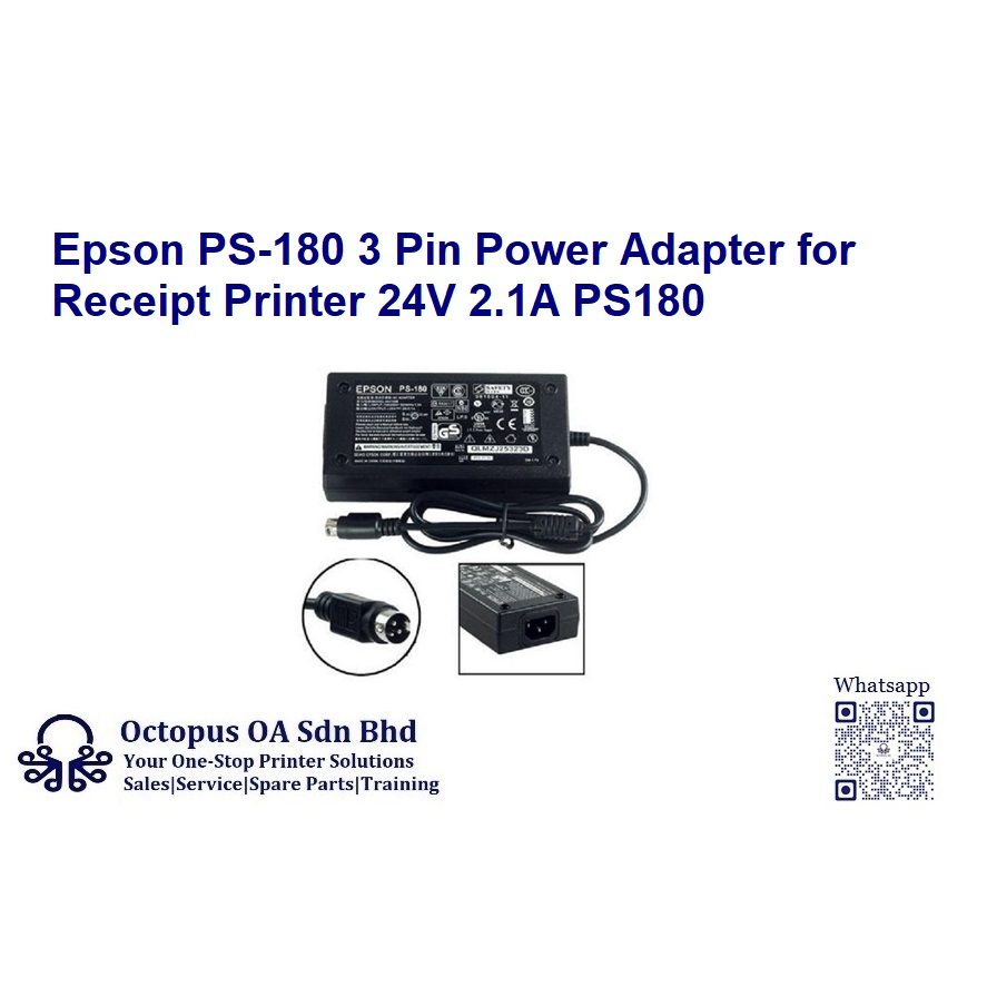 Epson PS-180 3 Pin Power Adapter for Receipt Printer 24V 2.1A PS180 ...
