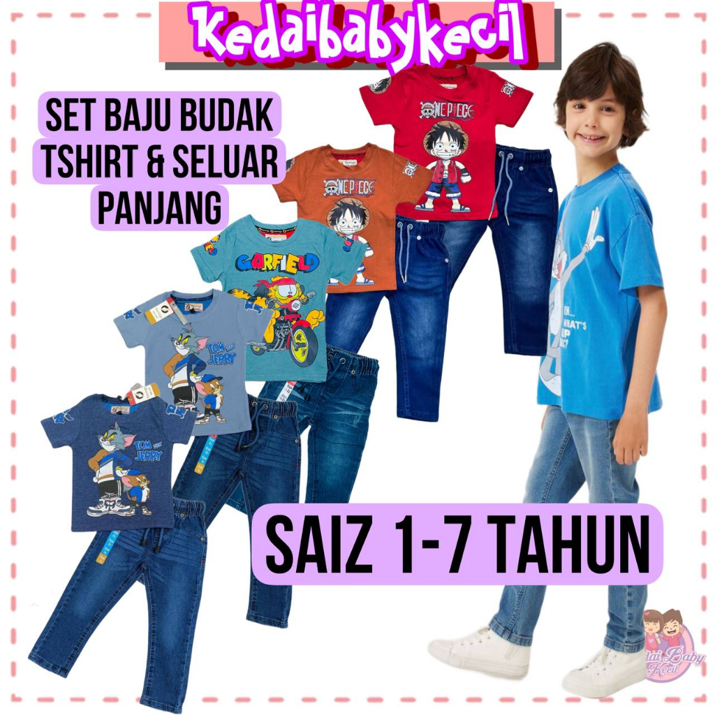 Baju budak lelaki |set kanak-kanak seluar panjang denim | kids clothes ...