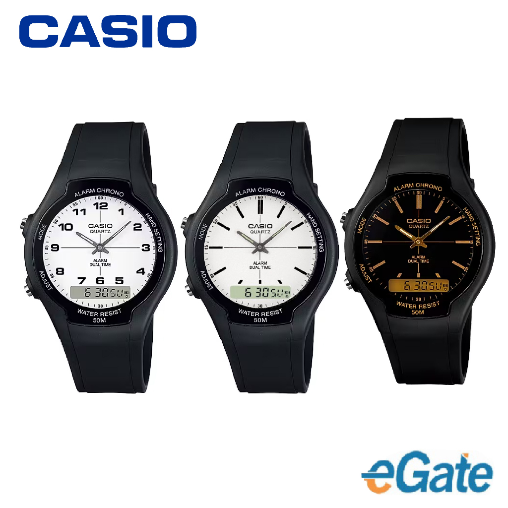 [100% Original] Casio AW-90H Classic Analog Digital Black Resin Watch ...