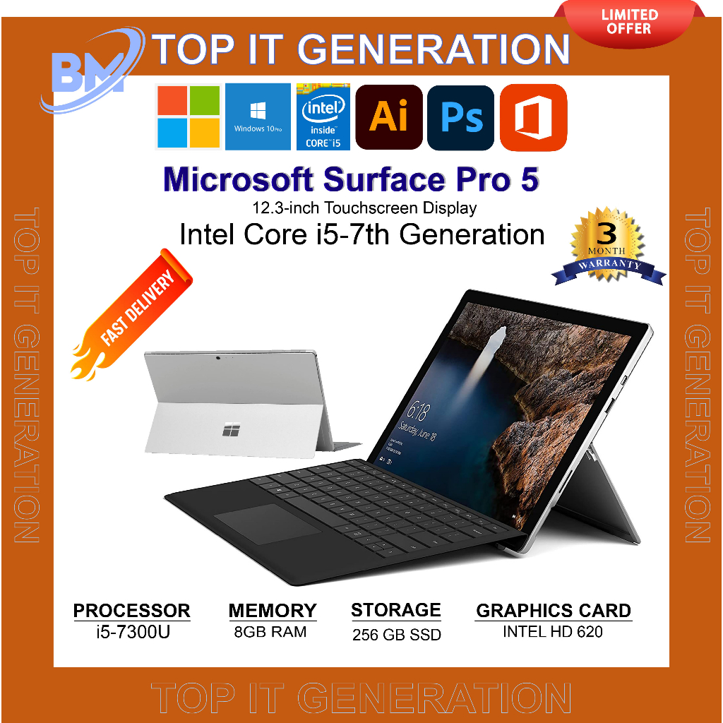 MICROSOFT SURFACE PRO 5 – TOUCHSCREEN 2K DISPLAY/CORE I5 7TH GENERATION ...