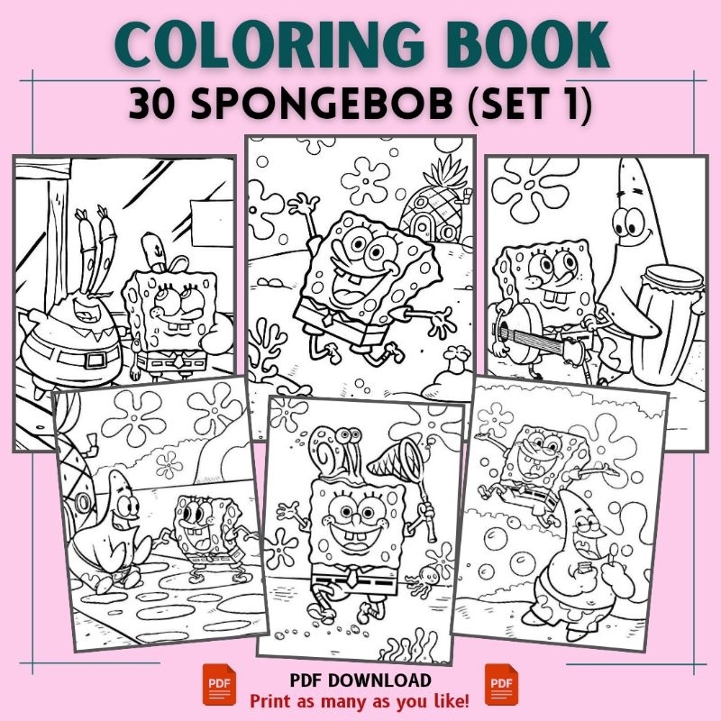 [PDF] 30 Pictures SPONGEBOB (Set 1) - Printable Coloring Book For Kids ...