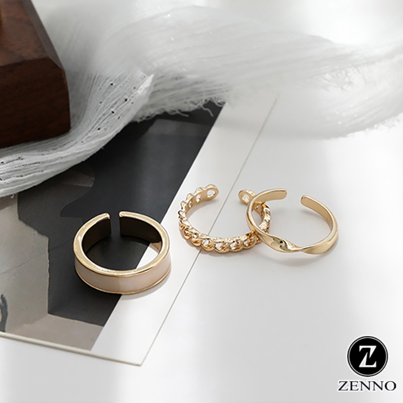(3pcs/5pcs RING SET)Adjustable Simple Black Silver Ring Set Unisex ...