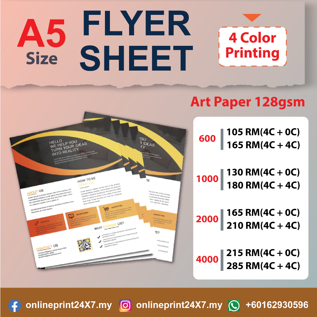 FLYER / BROCHURE / LEAFLET A5 Size 4 Color Art Paper Printing PROMOSI ...