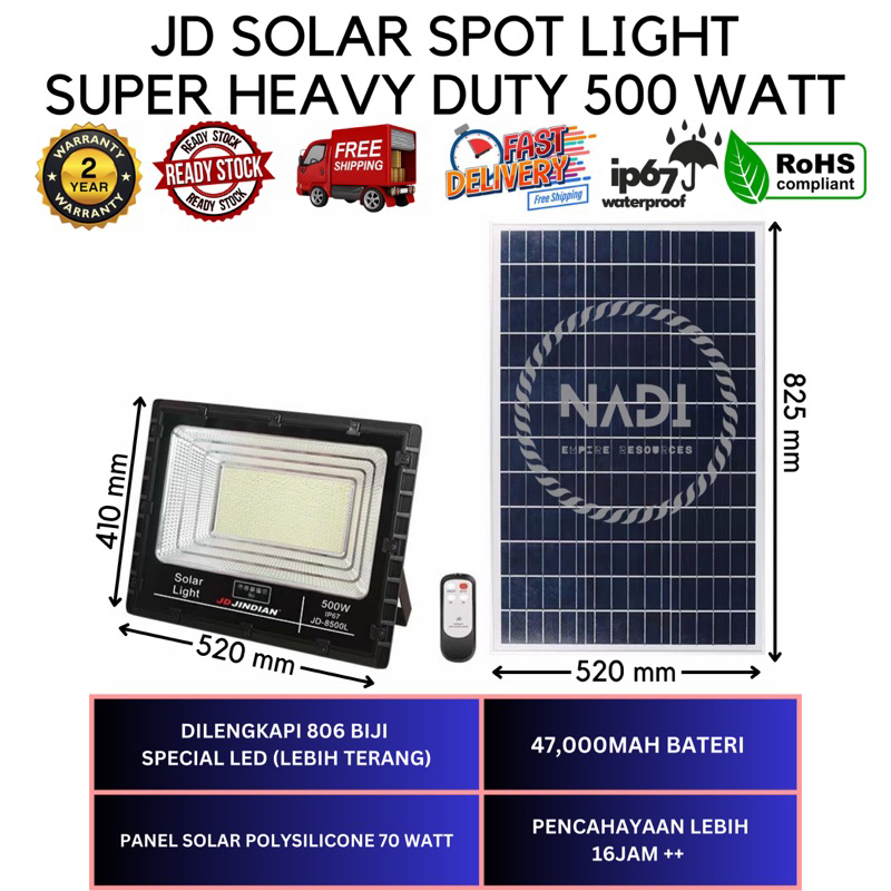 25/40/60/100/200/300/500/1000 WATT JD LED SOLAR FLOOD / SPOT LIGHT / LAMPU SOLAR SPOTLIGHT JIN ...