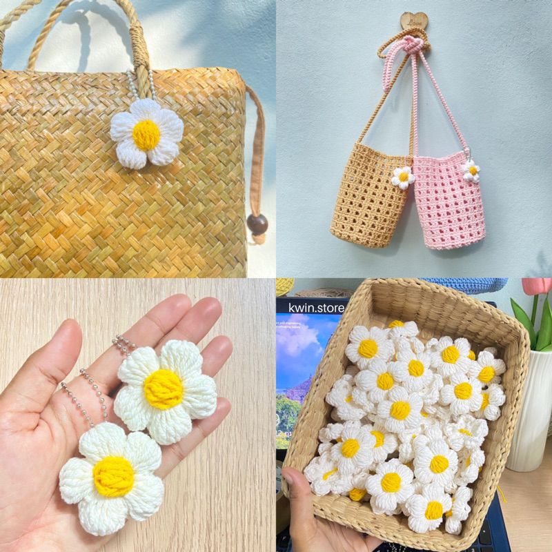 Handmade Crochet Flower DIY Keychain + Cotton Yarn Puff Flower [𝗥𝗘𝗔𝗗𝗬 ...
