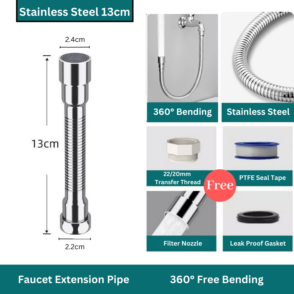 20/30/50/70cm Faucet Extension Extender 360°Free Bending Flexible Hose ...