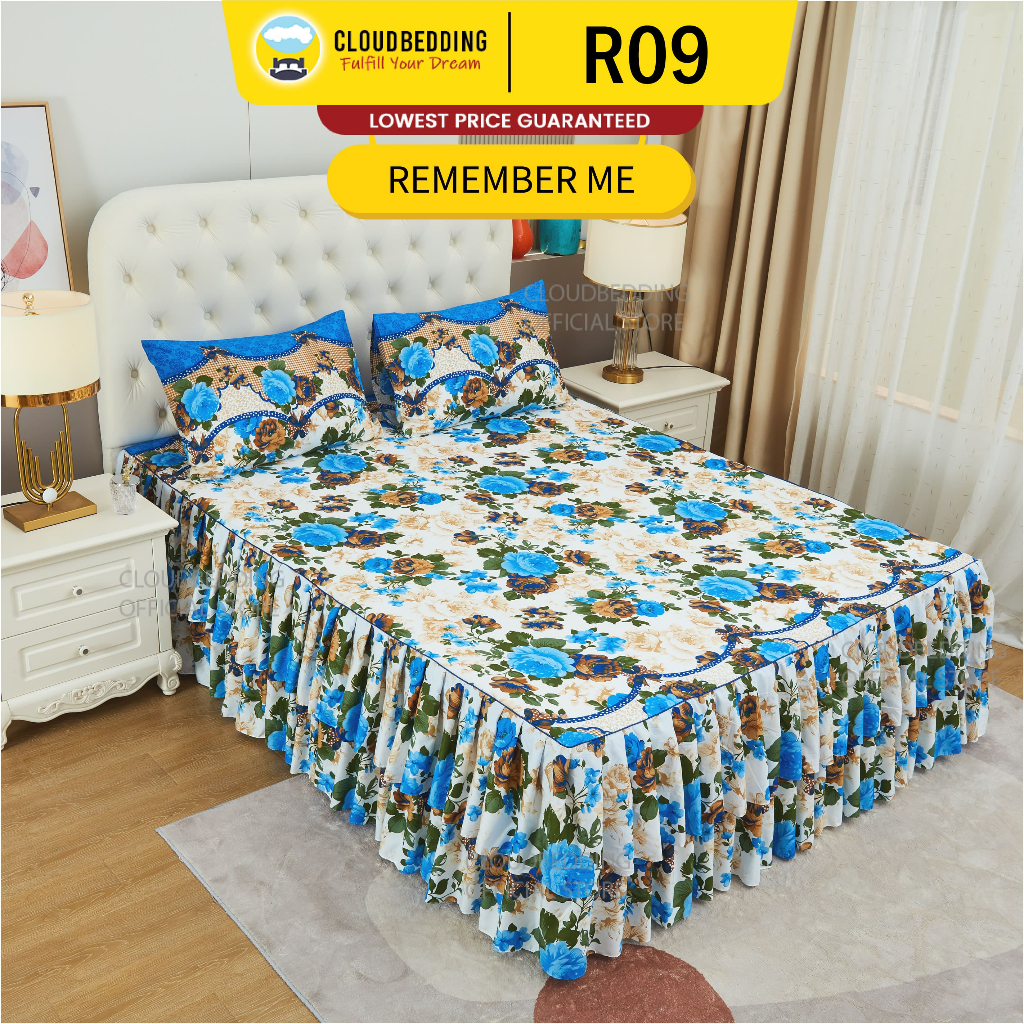 Cadar Ropol Set 3IN1 Super Single/Queen /King Bedsheet Bed Skirt ...