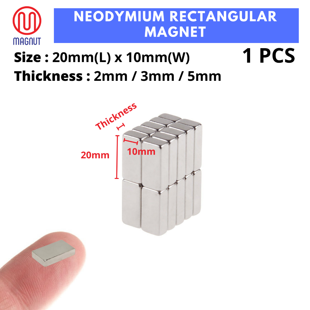 1pcs - 20mm x 10mm x 2mm/3mm/5mm Rare Earth Neodymium Rectangular ...