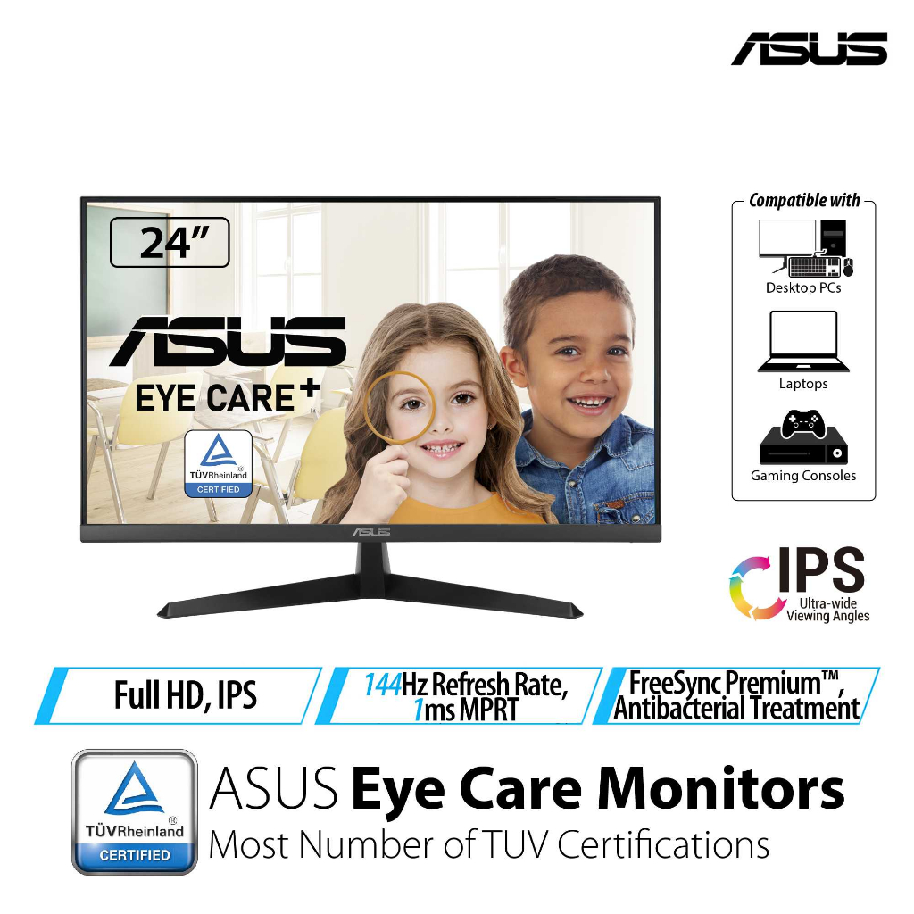 ASUS VY279HGE 27" IPS FHD 144HZ EYE CARE 1MS FREESYNC GAMING MONITOR ...