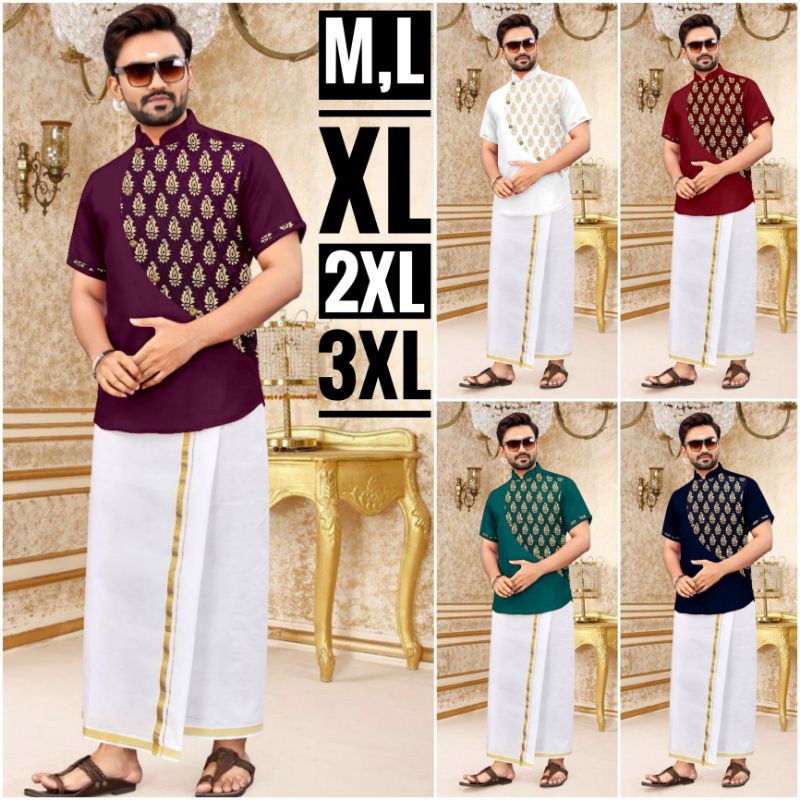 Men's Foil Print Cotton Short Sleeve Men's Kurta / Men's Jippa Cotton ...
