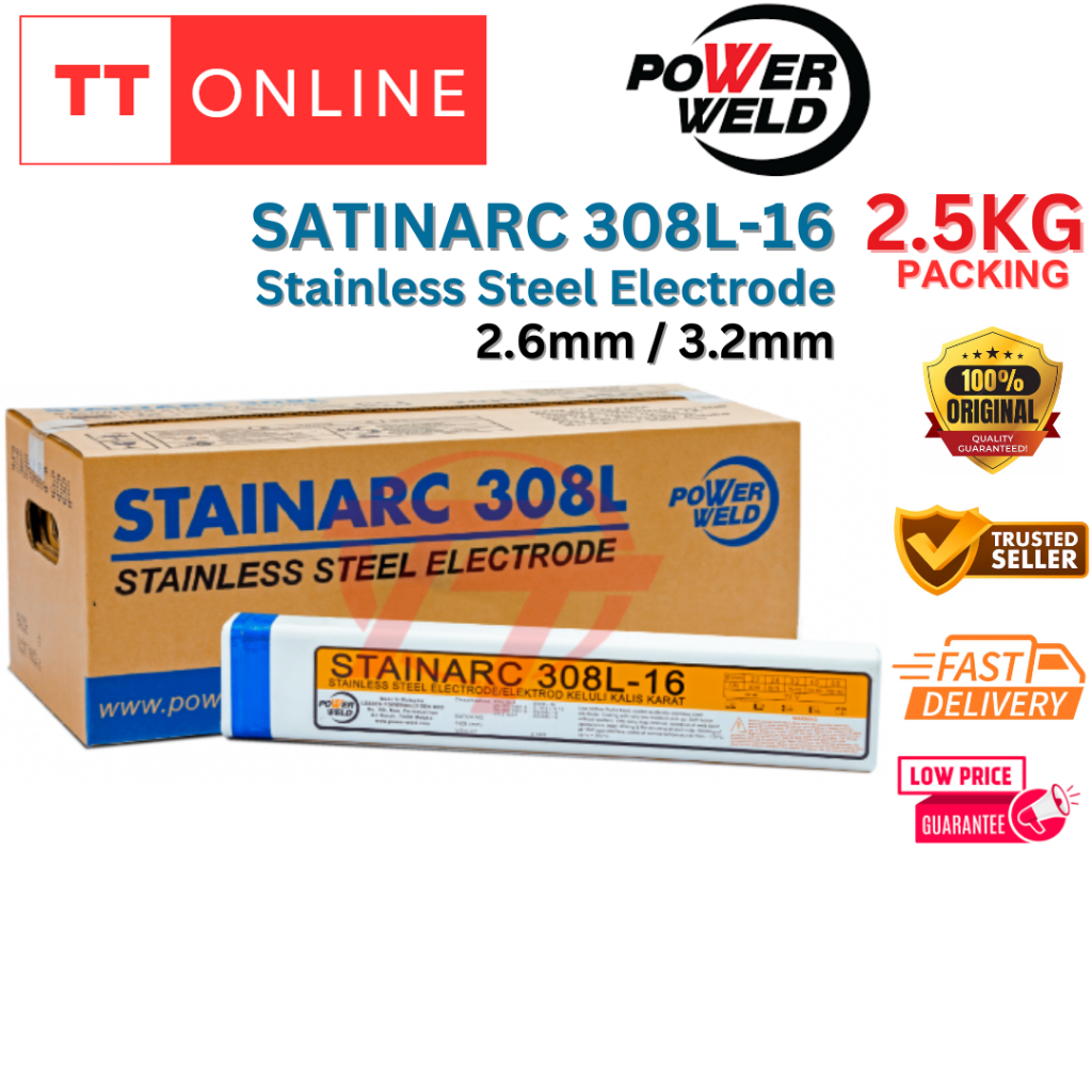 POWERWELD STAINARC 308L Stainless Steel Electrode Welding Rod 2.6mm 3.2mm 2.5KG/Pack Ubat ...