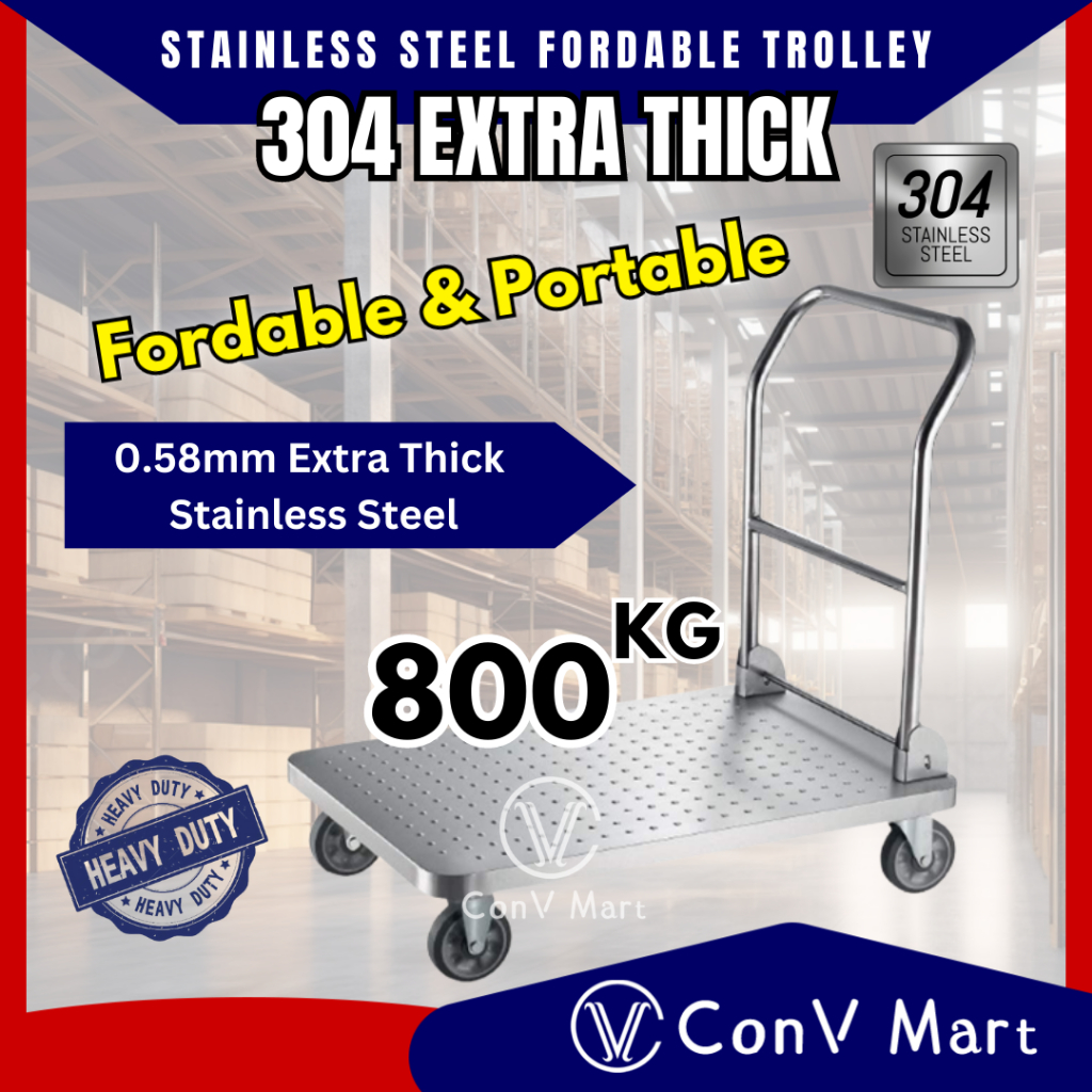 800KG Stainless Steel Heavy Duty Foldable & Portable Trolley Platform ...