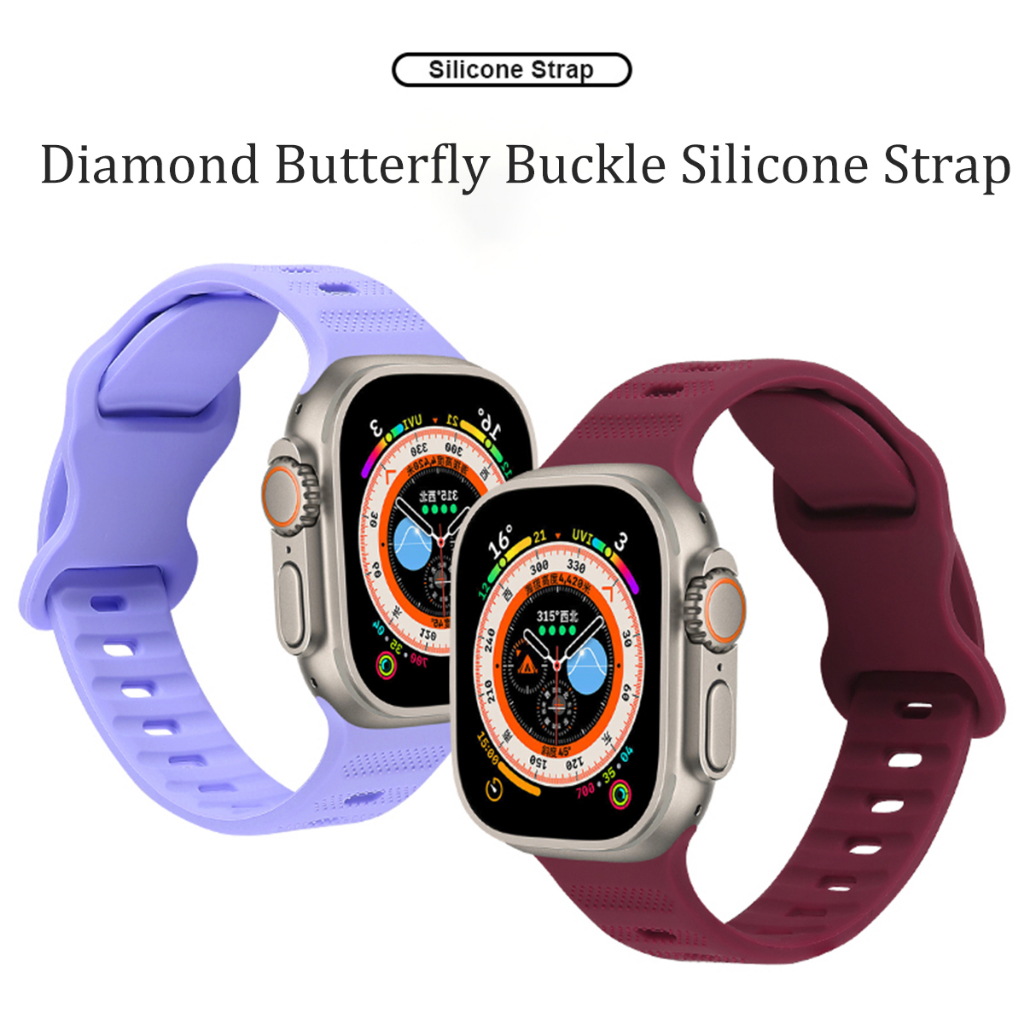 Smartwatch Diamond butterfly buckle silicone for iWatch series ultra 8 ...