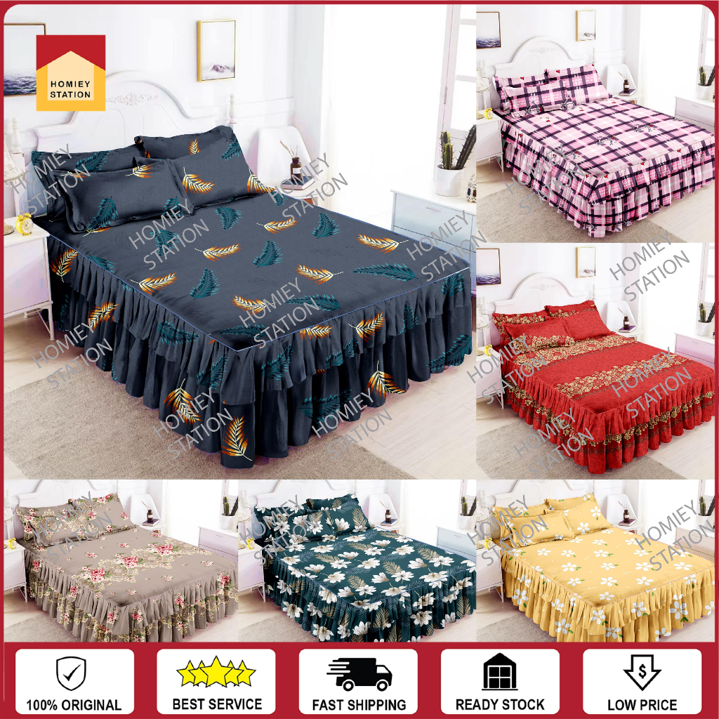 3 IN 1 Cadar Ropol Set Bedsheet Bedskirt Super Single / Queen/ King ...