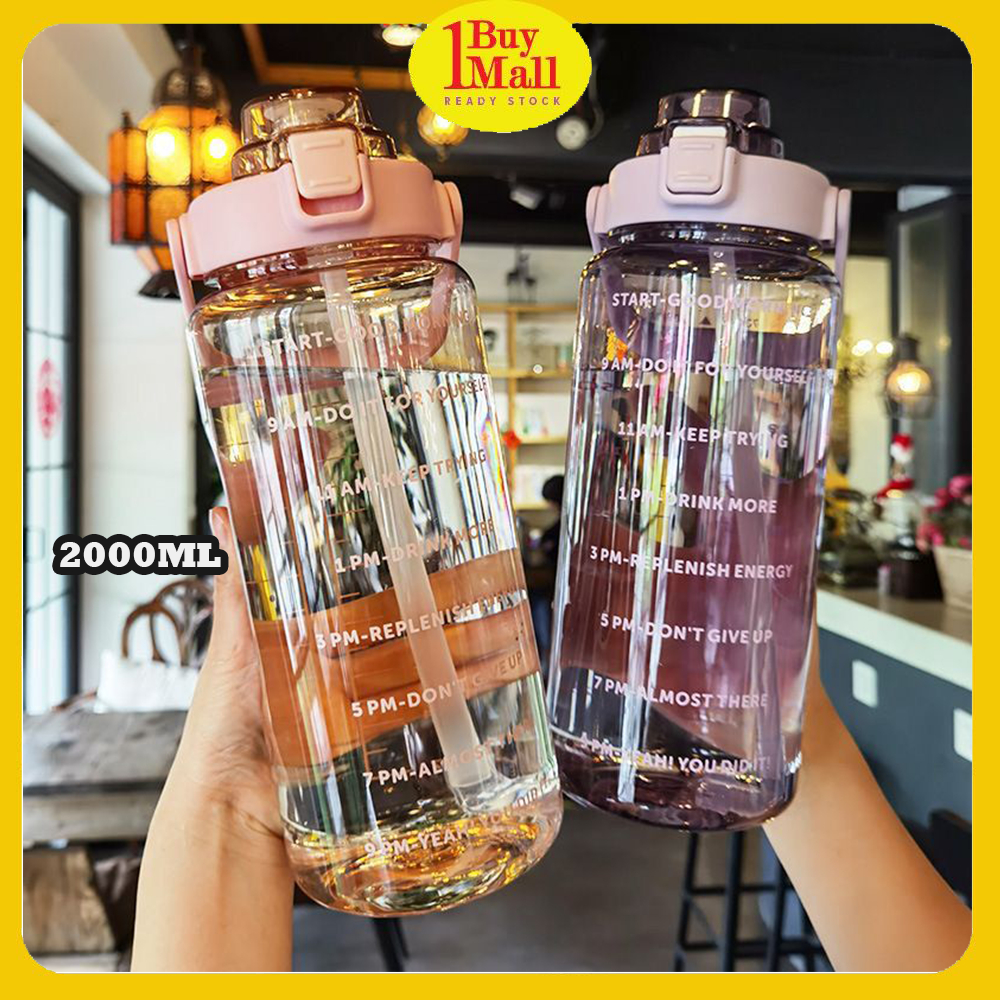2000ml with reminder time Water Bottle Tumbler with straw scale big bottle 2Liter 2litre gym ...