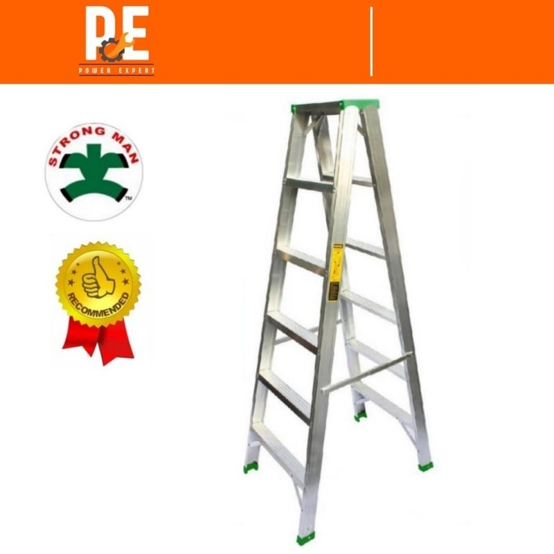 STRONGMAN ALUMINIUM LADDER 4 - 8 STEPS DOUBLE/ SINGLE SIDED LADDER ...