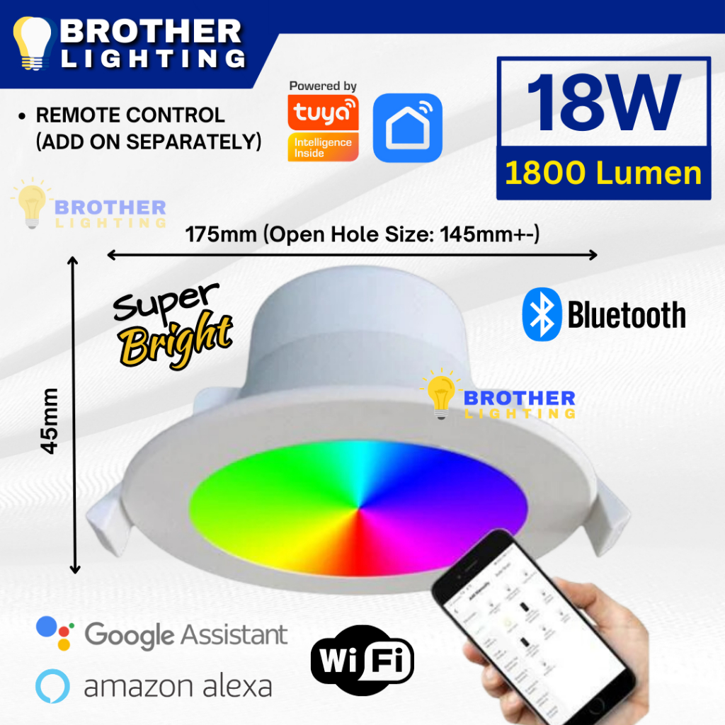 LED Smart Downlight 12W/18W 4/6inch Tuya Bluetooth WIFI RGB Dimmable Round Panel Light Ceiling ...