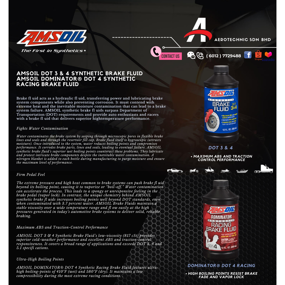 [Ready Stock] Amsoil USA DOT 3 & 4 Synthetic Brake Fluid/Brake Oil 12oz ...