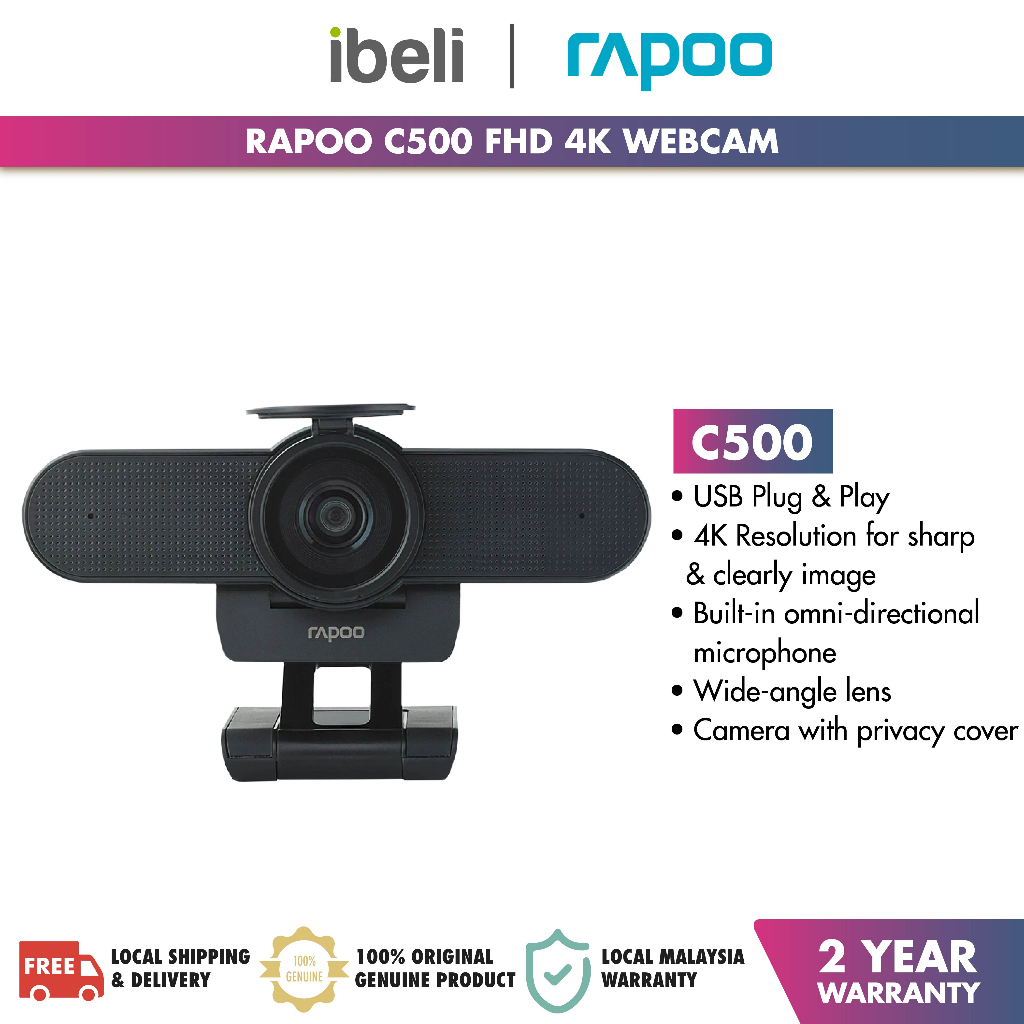 Rapoo C500 FHD 4K FHD Webcam Auto Focus Wide Angle Lens Dual Noise ...