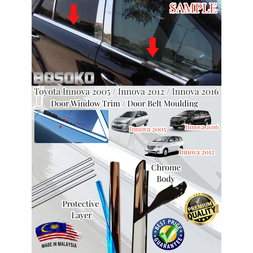 BOSOKO Toyota Innova 2005 - 2016 Door Window Trim/Stainless Steel ...