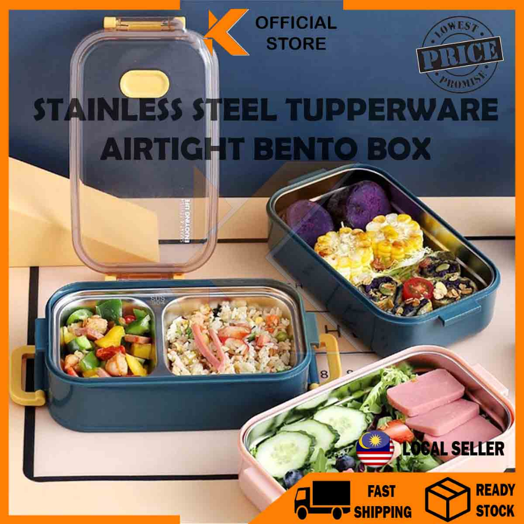 【K-Home】Tupperware Lunch Box 304 Stainless Steel Airtight Bento Bekas ...