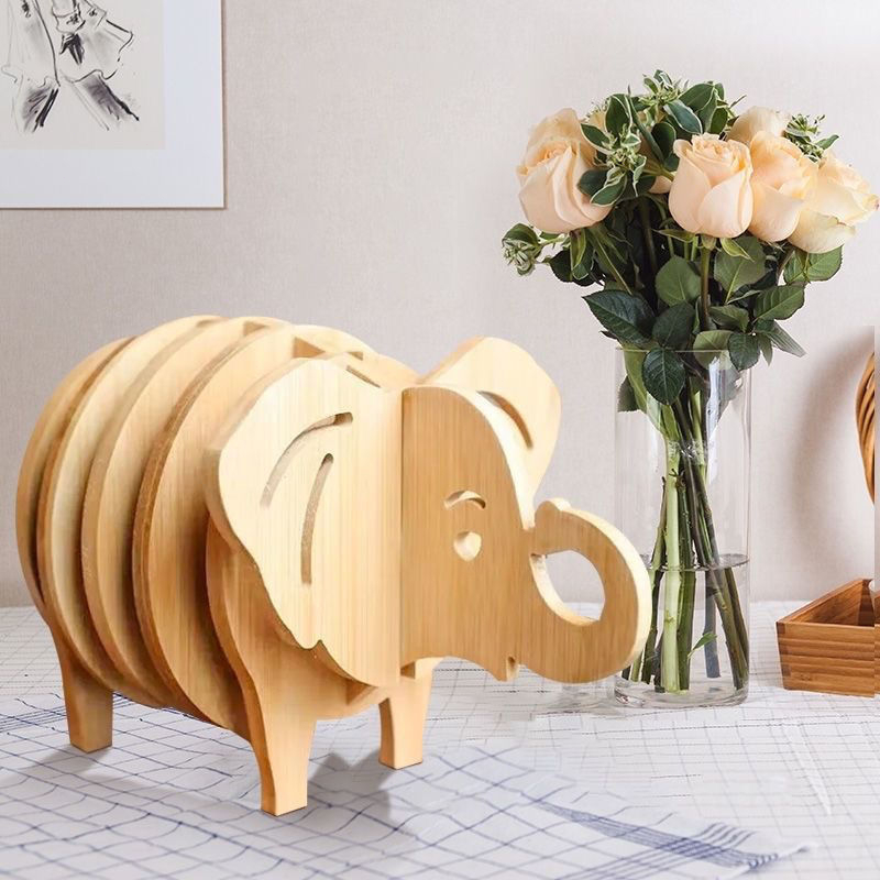Cute Animal Shape Cup Coaster Bamboo Trivet Placemat Bamboo Coaster Set ...