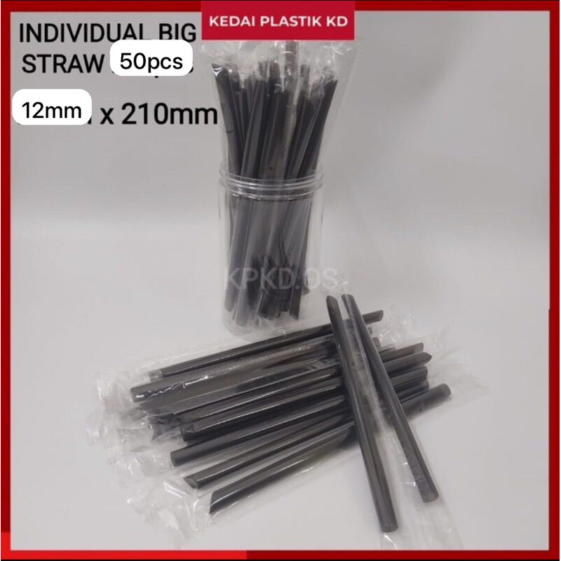 STRAW 50pcs individual BLACK GIANT straw 12mm x 210mm sharp end ...