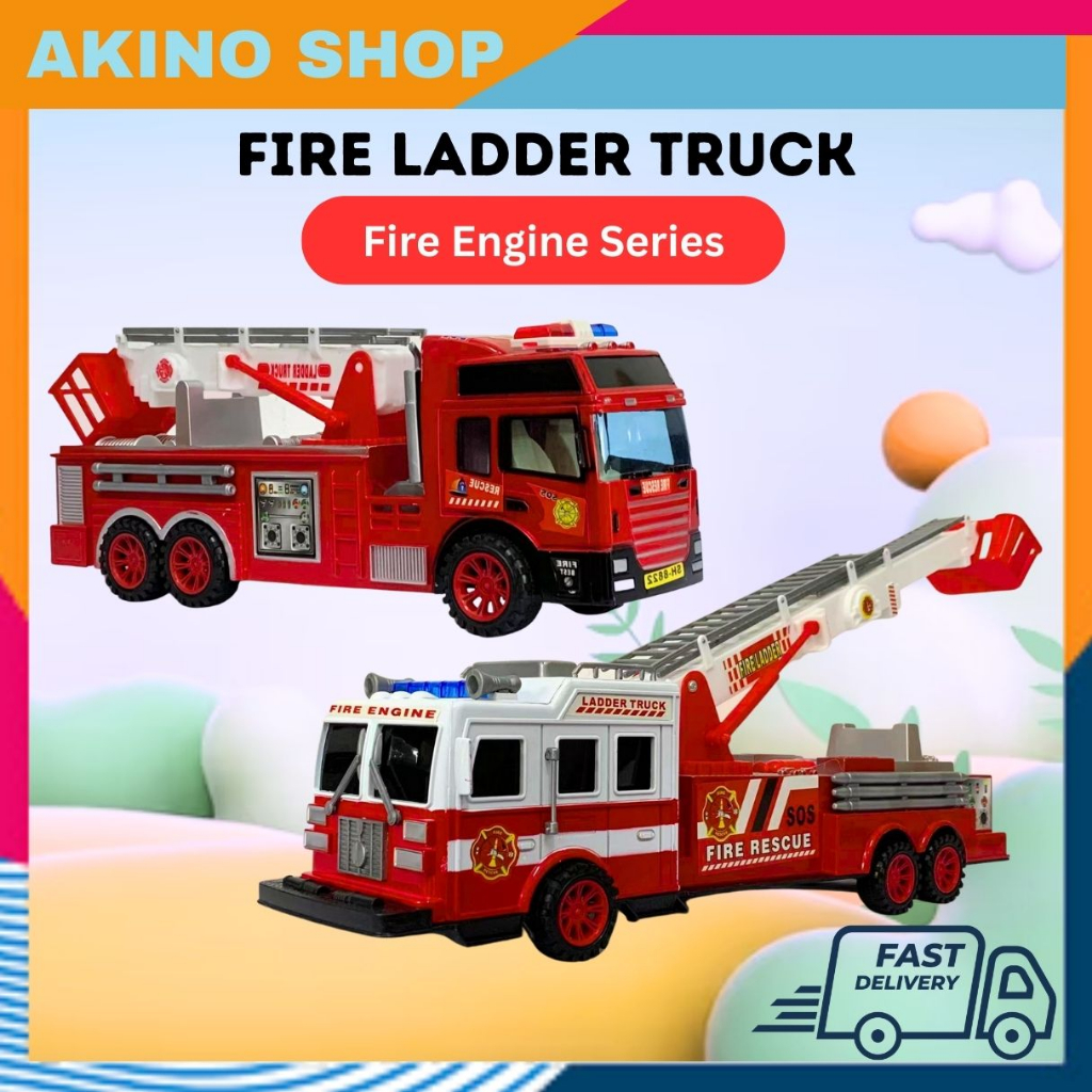 [Ready Stock] Fire Engine Ladder Truck Toys Fire Fighter Truck Mainan ...